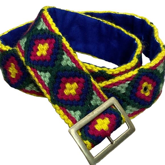 Vintage | Accessories | Vintage Boho Woven Wool Belt Aztec Southwest ...